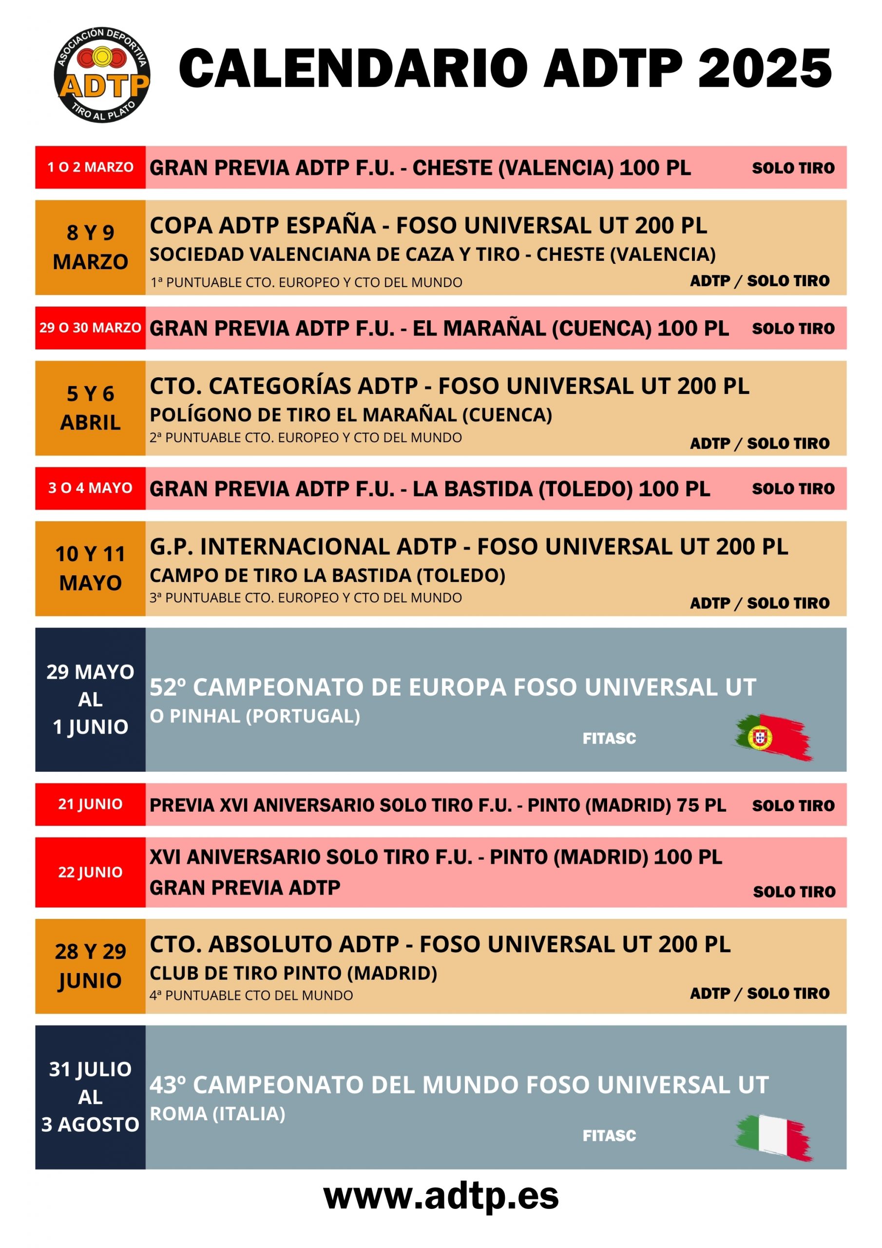 Calendario ADTP 2025 – ASOCIACIÓN DEPORTIVA DE TIRO AL PLATO